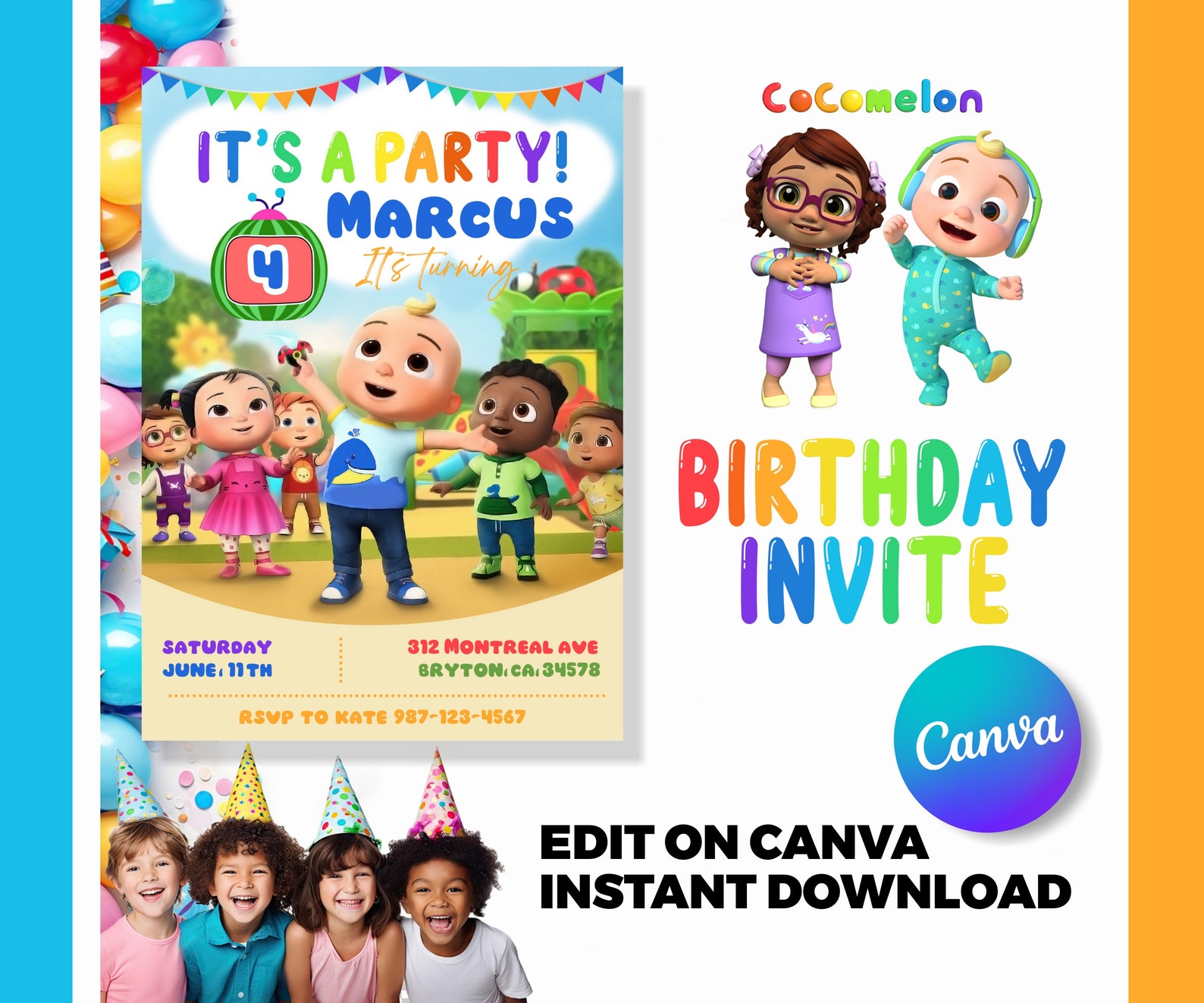 Cocomelon Birthday Invitation, Cocomelon Birthday Invite, Editable ...