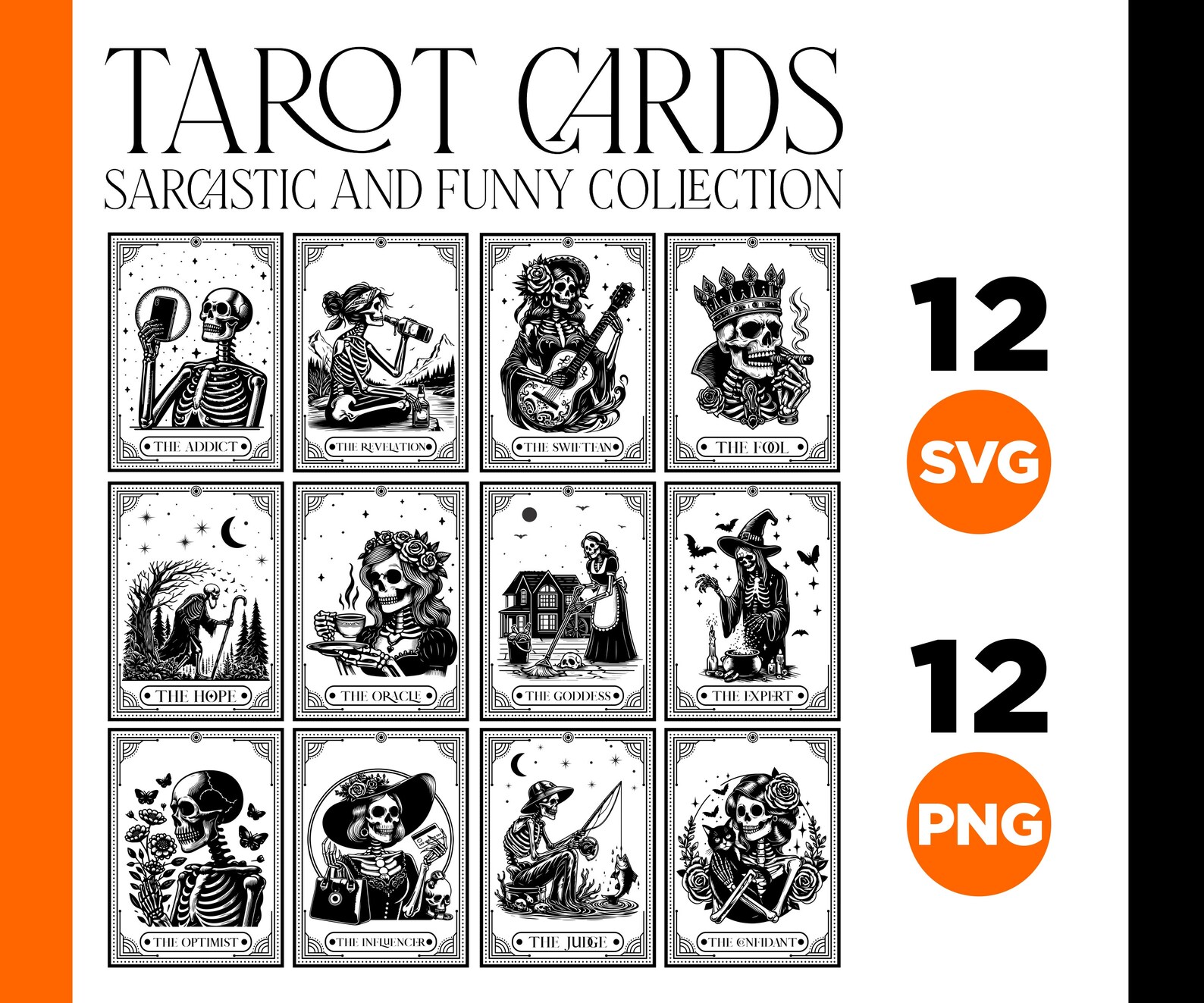 Tarot Cards, Tarot Cards SVG, Funny Tarot Cards Png, Skeleton Svg Tarot ...