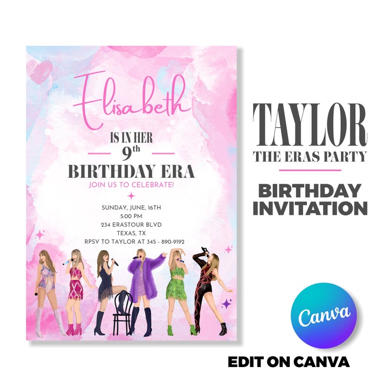 Taylor Birthday Party Invite, Eras Tour Party Invitation, Eras Tour ...