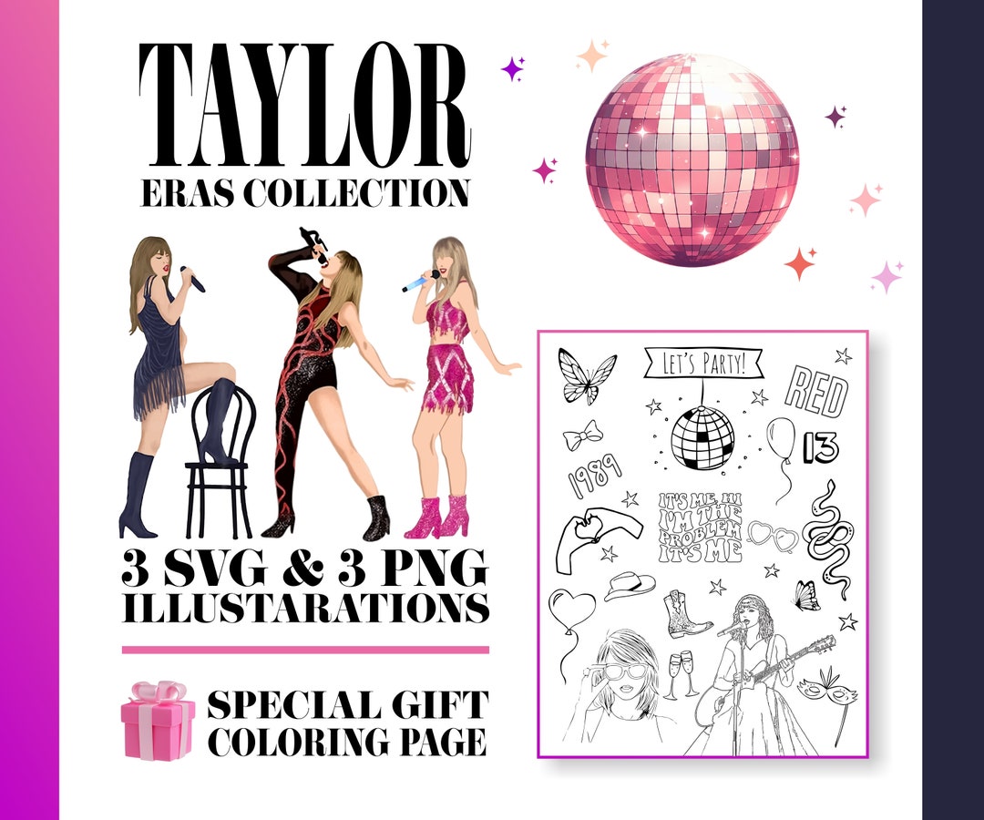 Taylor SVG, ilustraciones de Taylor, Eras SVG, página para colorear de ...