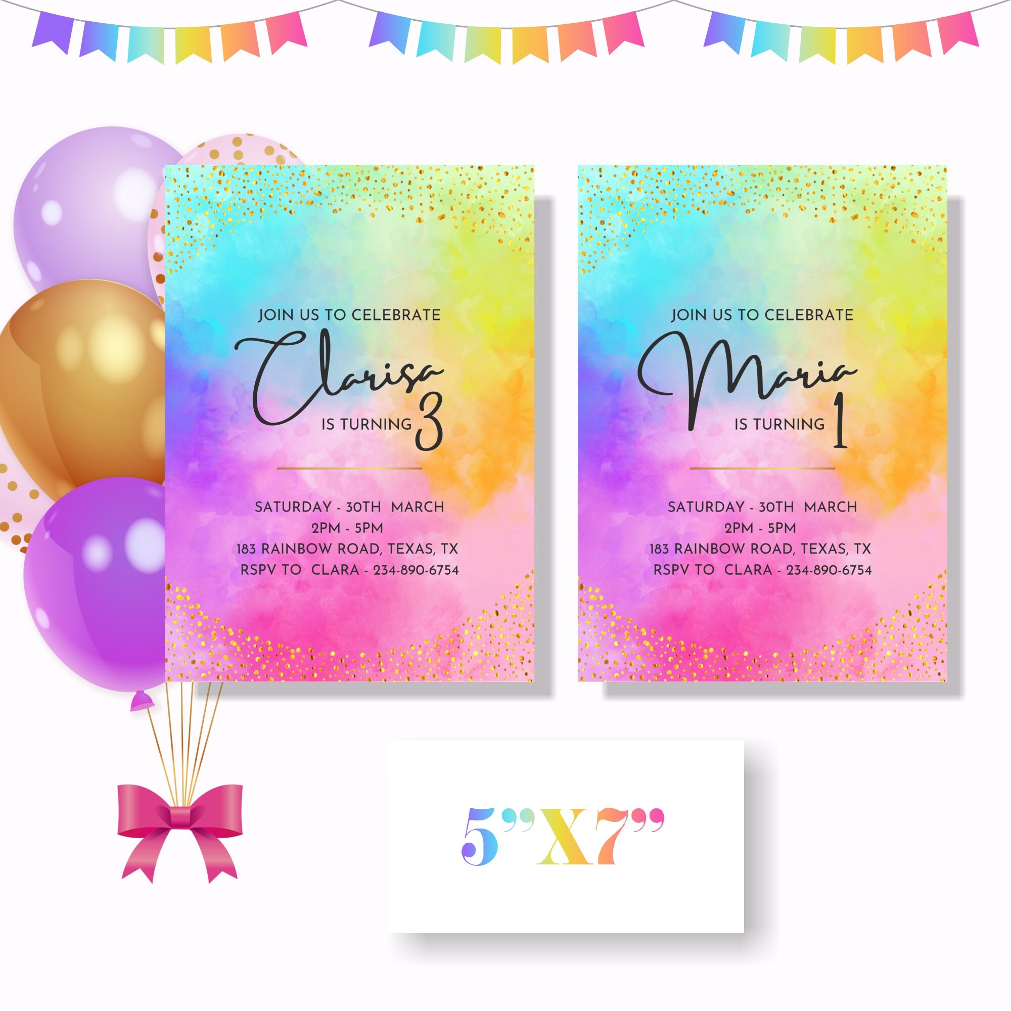 Rainbow Birthday Invitation, Rainbow Birthday Invite, Rainbow Birthday ...