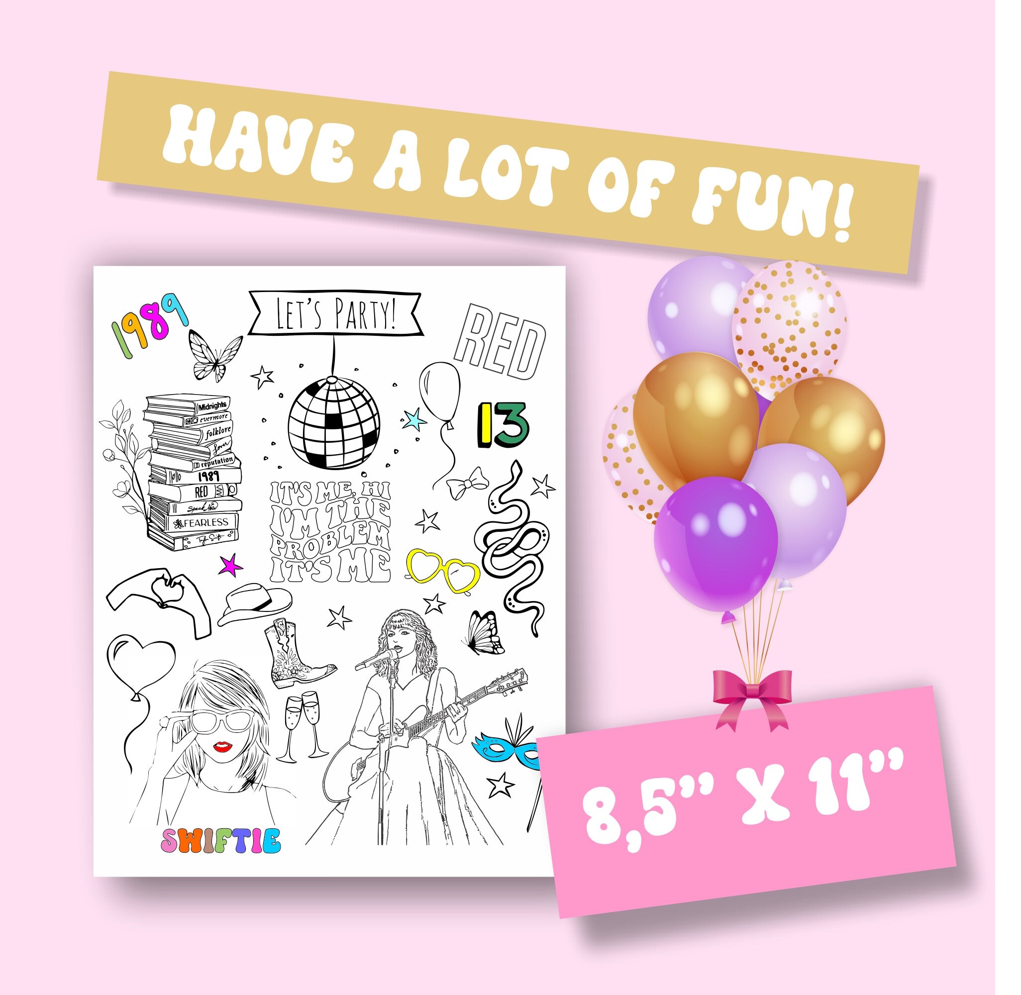 Taylor Swift Eras Tour Coloring Page, Taylor Swift Printable Birthday ...