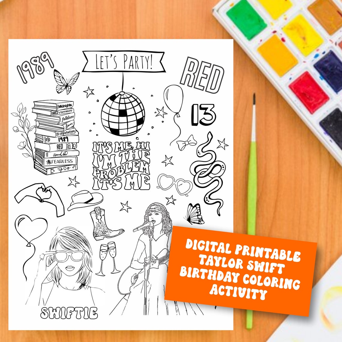 Taylor Swift Eras Tour Coloring Page, Taylor Swift Printable Birthday ...