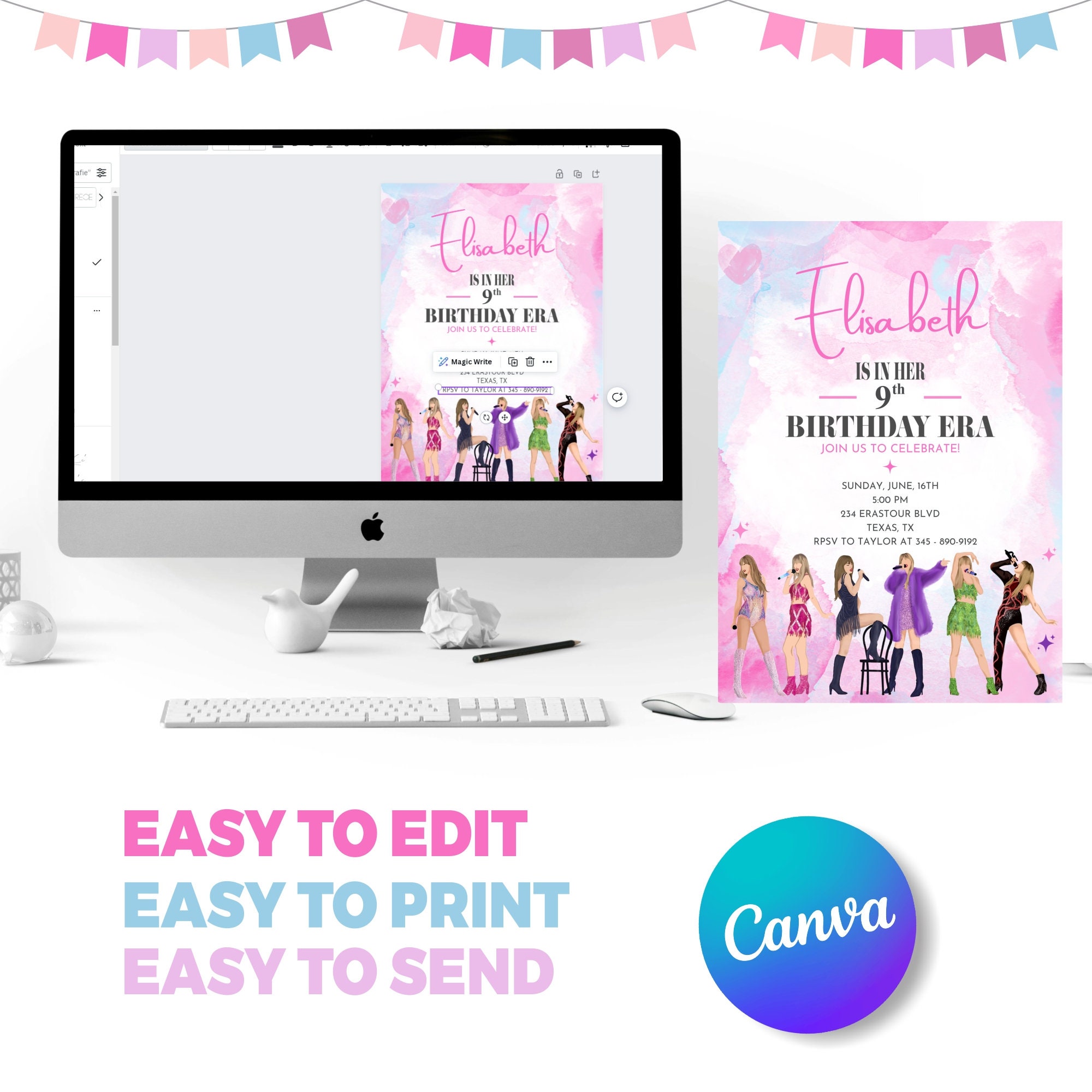 Taylor Birthday Party Invite, Eras Tour Party Invitation, Eras Tour ...