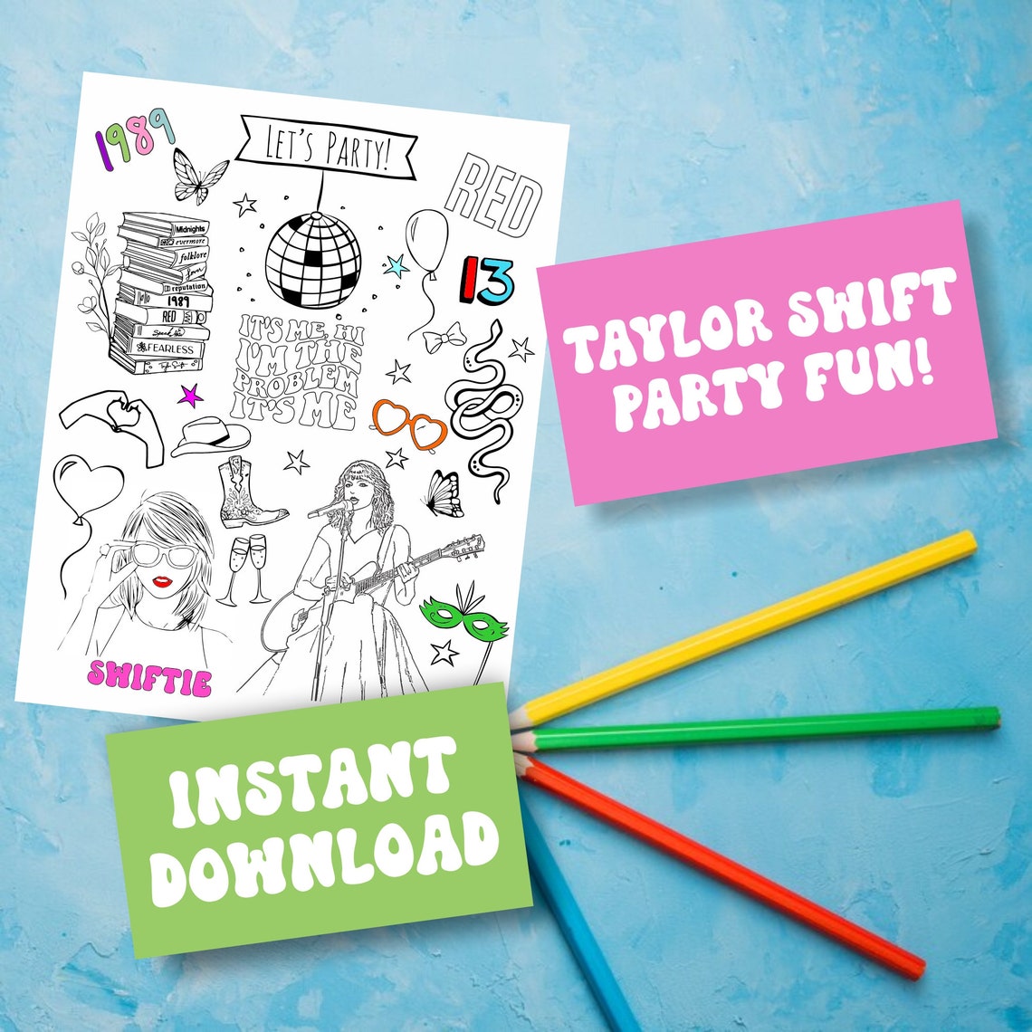 Taylor Swift Eras Tour Coloring Page, Taylor Swift Printable Birthday ...