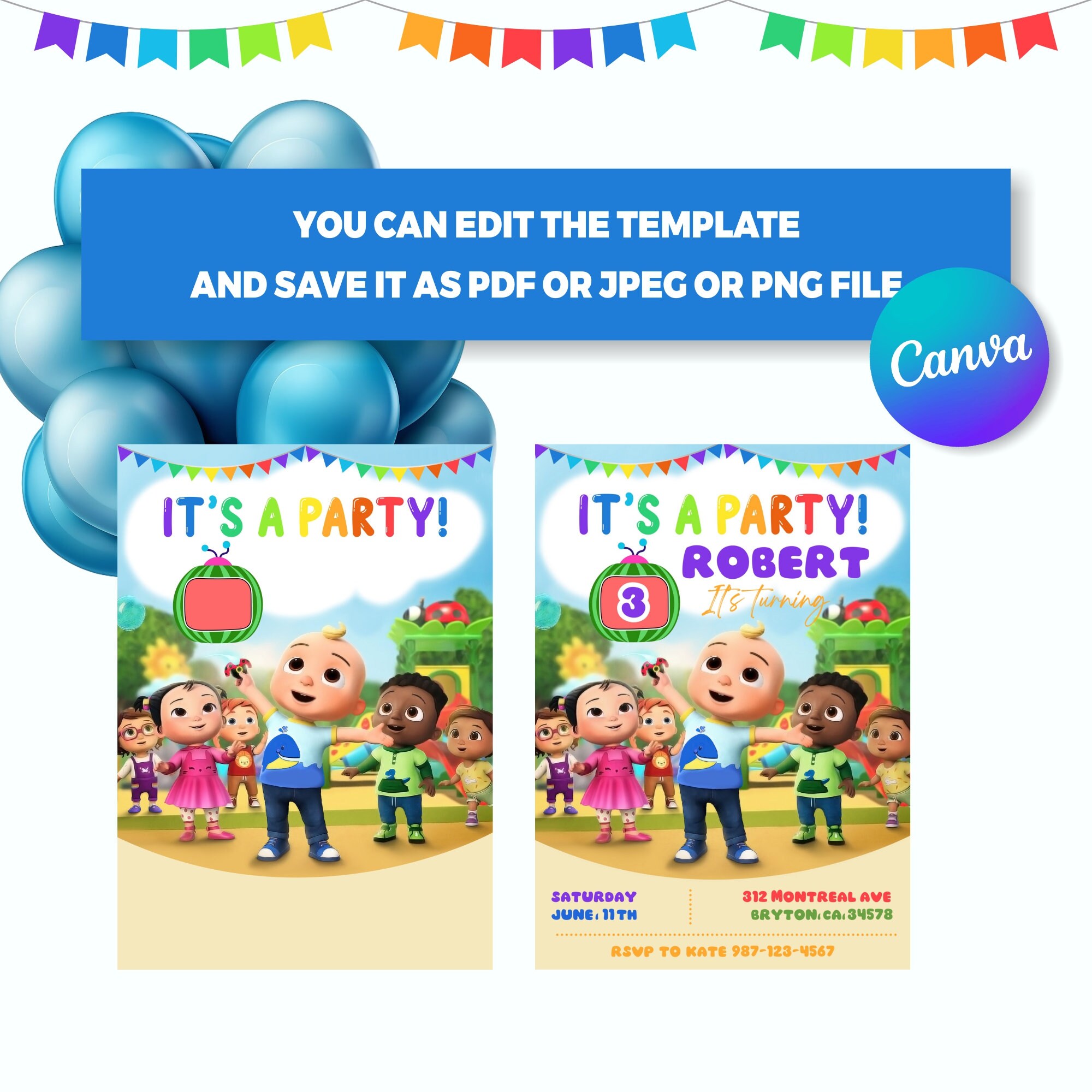 Cocomelon Birthday Invitation, Cocomelon Birthday Invite, Editable ...