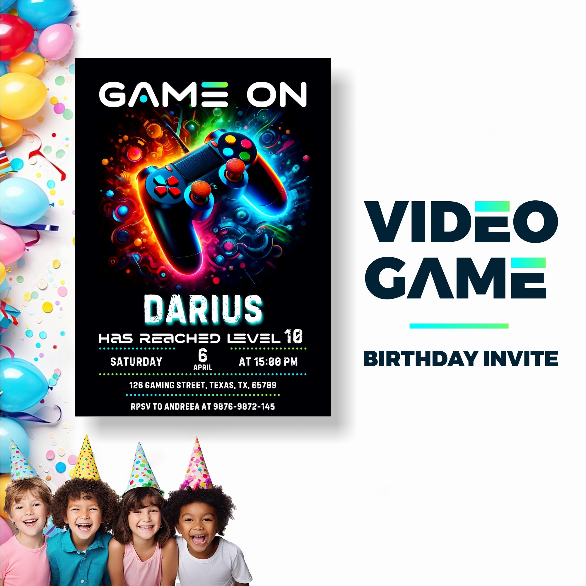Video Game Birthday Invitation Template, Video Game Birthday Party ...