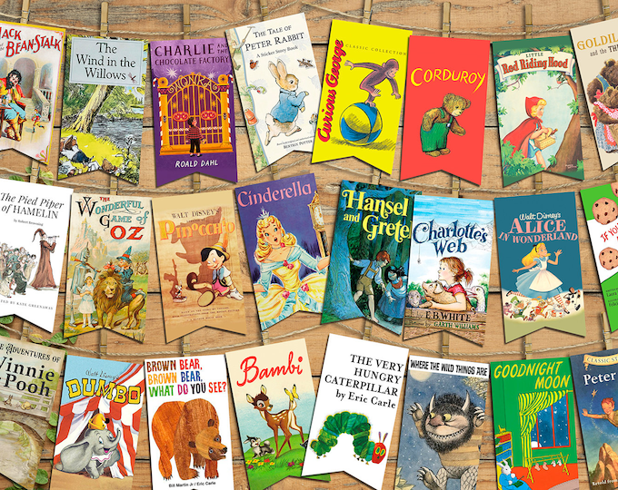 Storybook Banner Garland With Pom Poms for Baby Shower, Children's ...