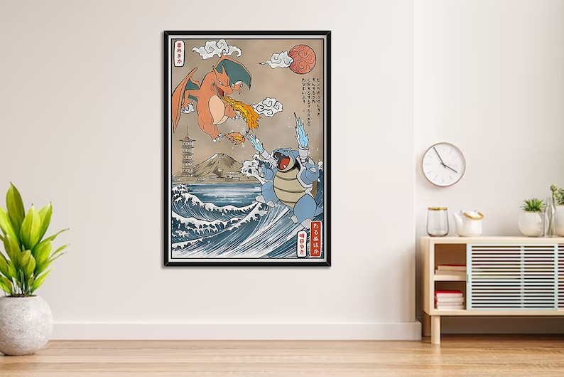 Pokemon Charizard Vs Blastoise Japanese Wall Art Canvas | High Quality ...