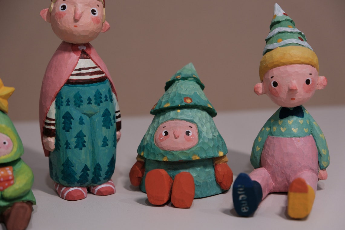 Christmas Elf Set Christmas Gift, Wood Figurine, Wood Carving, Wood Art ...