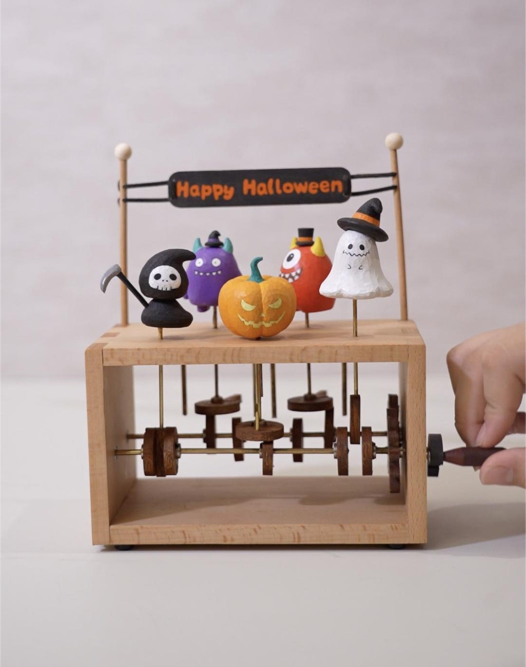 Handmade Halloween Wooden Automaton | Dancing Pumpkin Ghost Monster ...