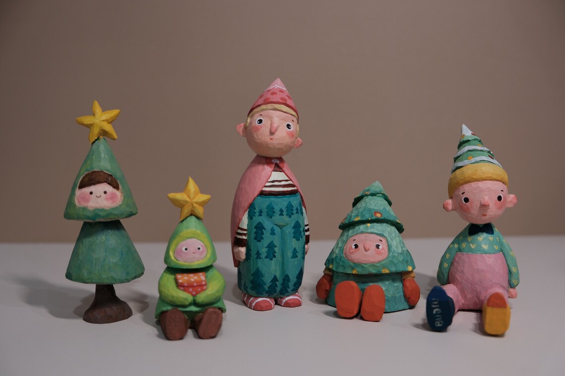 Christmas Elf Set Christmas Gift, Wood Figurine, Wood Carving, Wood Art ...
