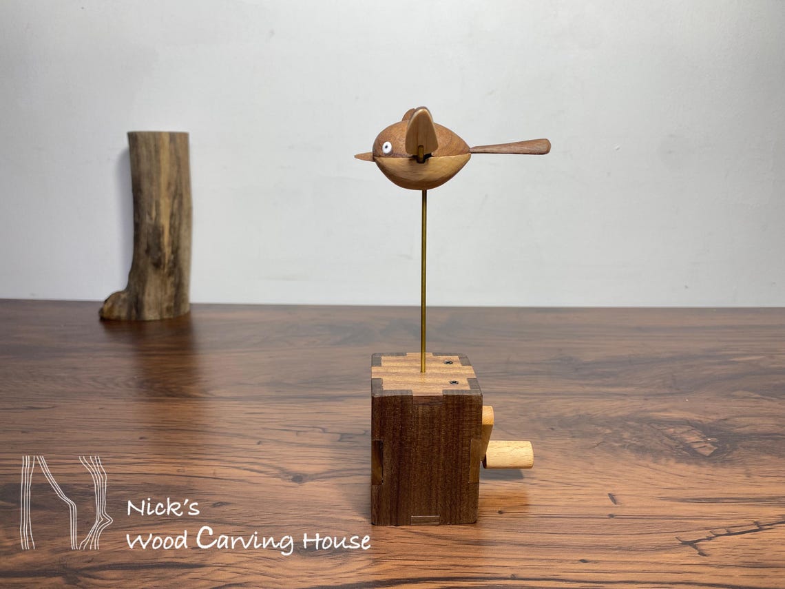 Handmade Wooden Chubby Bird Automata | Kinetic Desk Toy | Fat Bird ...