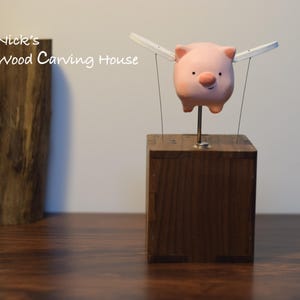 Wooden Flying Pig Automaton | Whimsical Piggy Music Box | Hand Carved ...