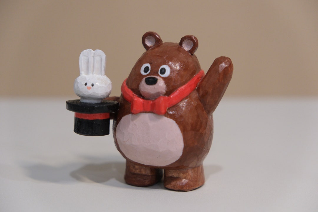 Magician Cute Bear, Cute Bunny Rabit-wood Figurine,wood Carving,wood ...