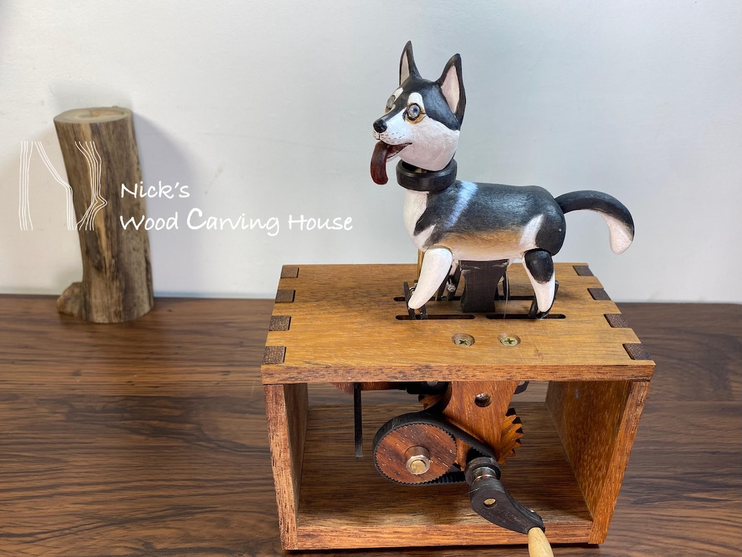 Handcrafted Alaskan Klee Kai Automaton | Woodcarving Dog Lover Gift ...