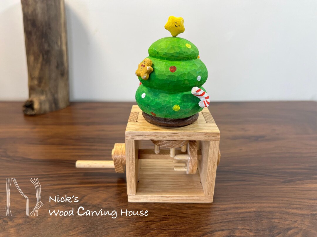 Handmade Christmas Tree Automata | Wood Carved Holiday Decor - Etsy
