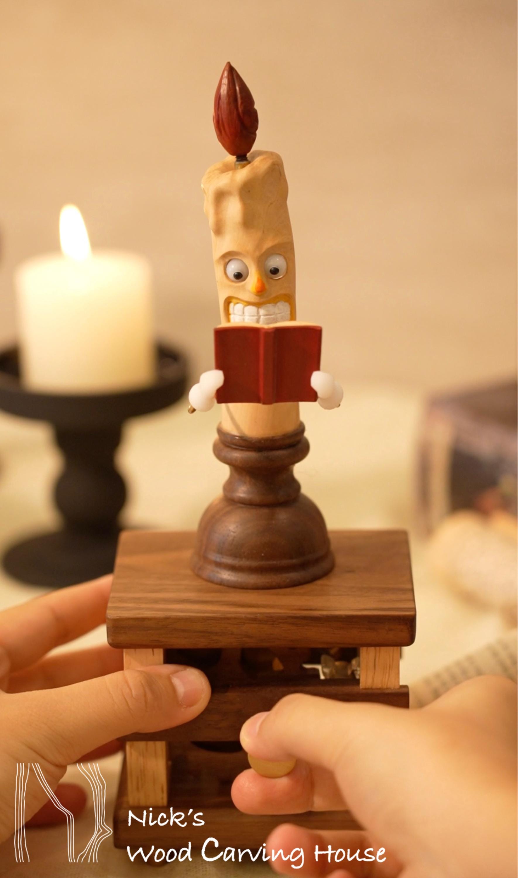 Handmade Wooden Candle Automaton | the Candle Reader Kinetic Sculpture ...