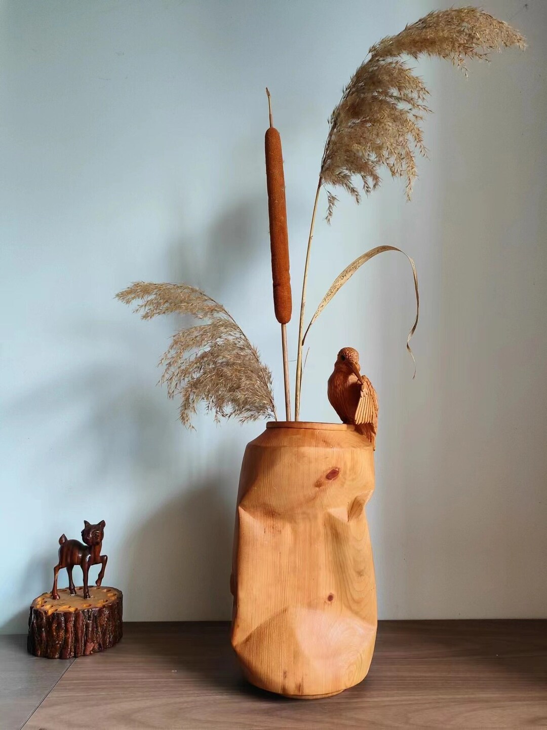 Wooden Bird on Squeezed Can, Hand Carved Wooden Bird, Bird Ornament ...