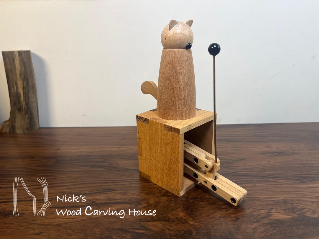 Handcrafted Wooden Cat Automaton | Kinetic Sculpture | Handmade ...