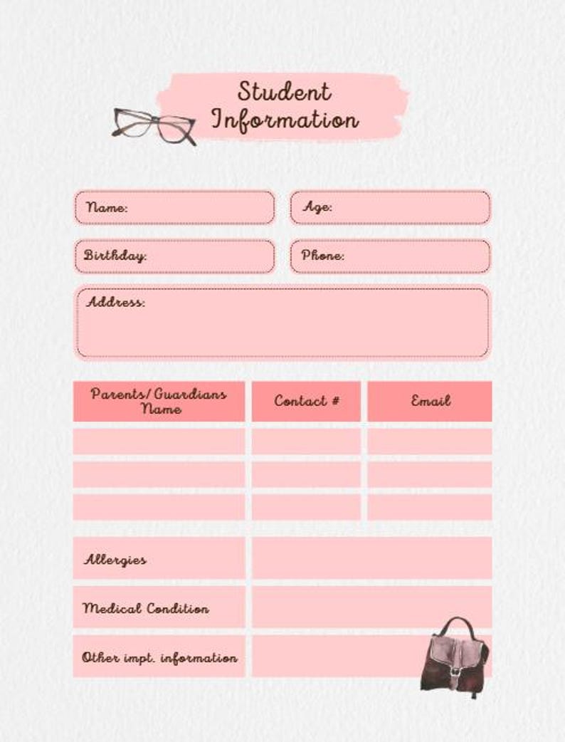 Editable Student Information Sheet | Back to School Teacher Form ...