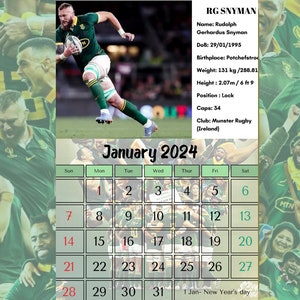 2024 South African springboks Monthly Calendar - Etsy