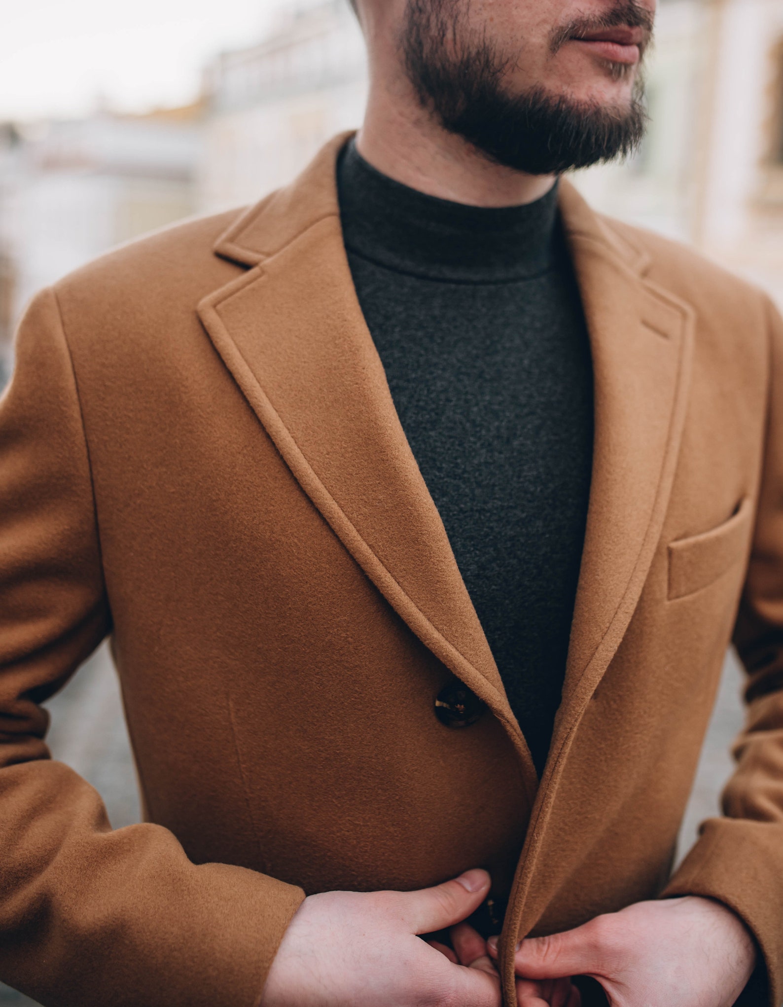 Camel Colour Wool Men's Coat, Stylish Single-breasted Wool Coat for Men ...