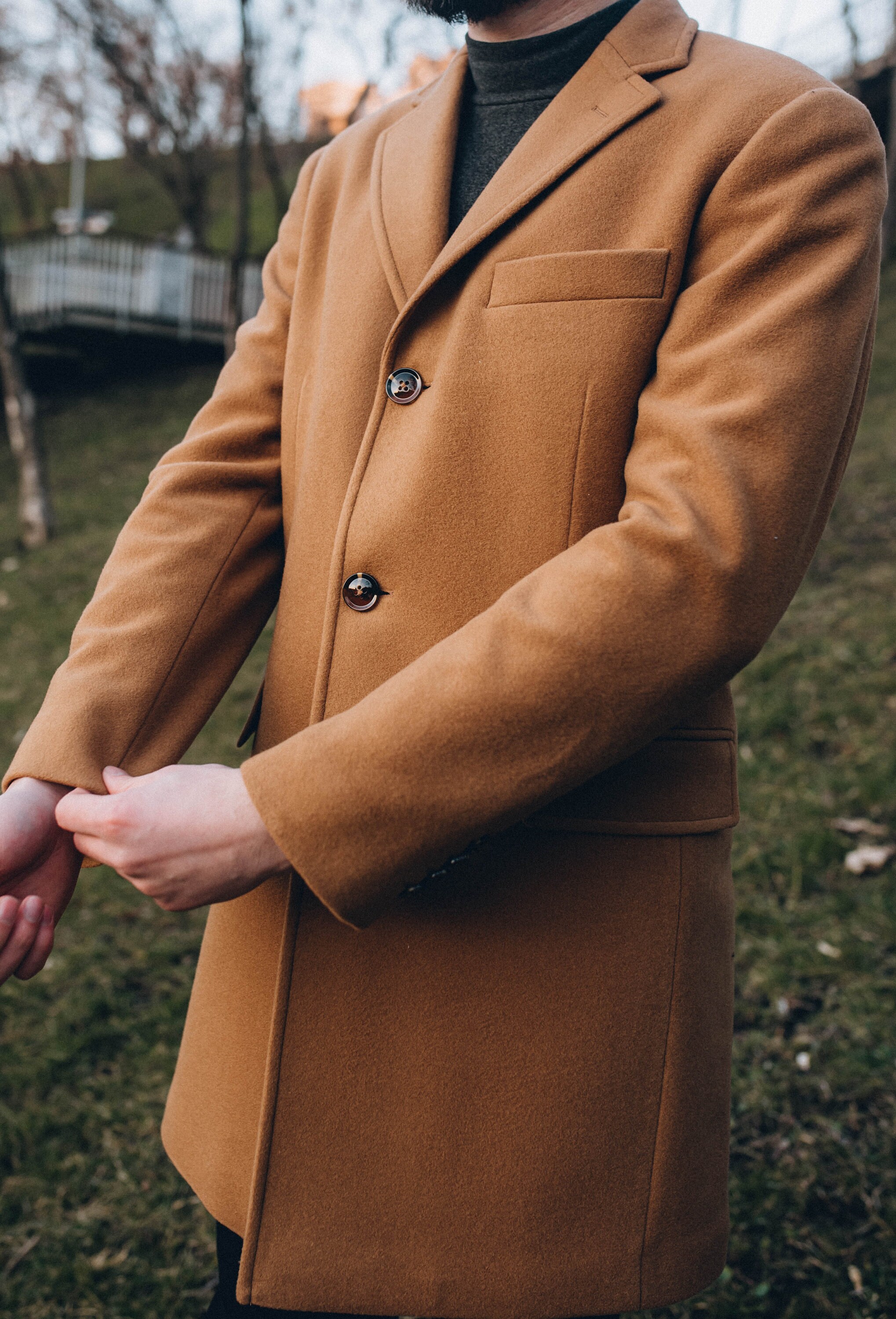 Camel Colour Wool Men's Coat, Stylish Single-breasted Wool Coat for Men ...