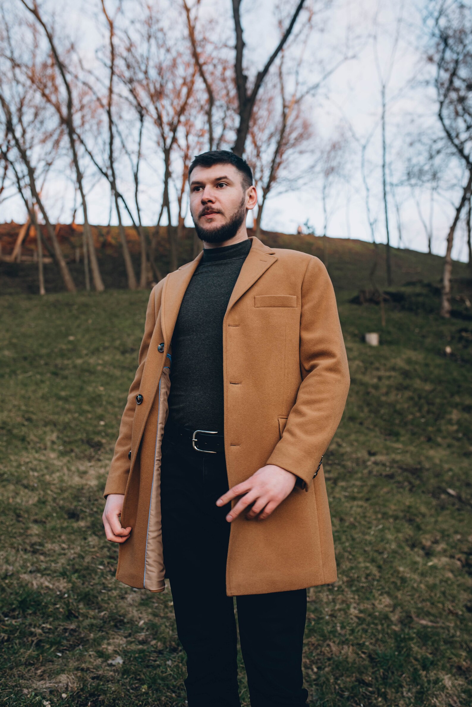 Camel Colour Wool Men's Coat, Stylish Single-breasted Wool Coat for Men ...