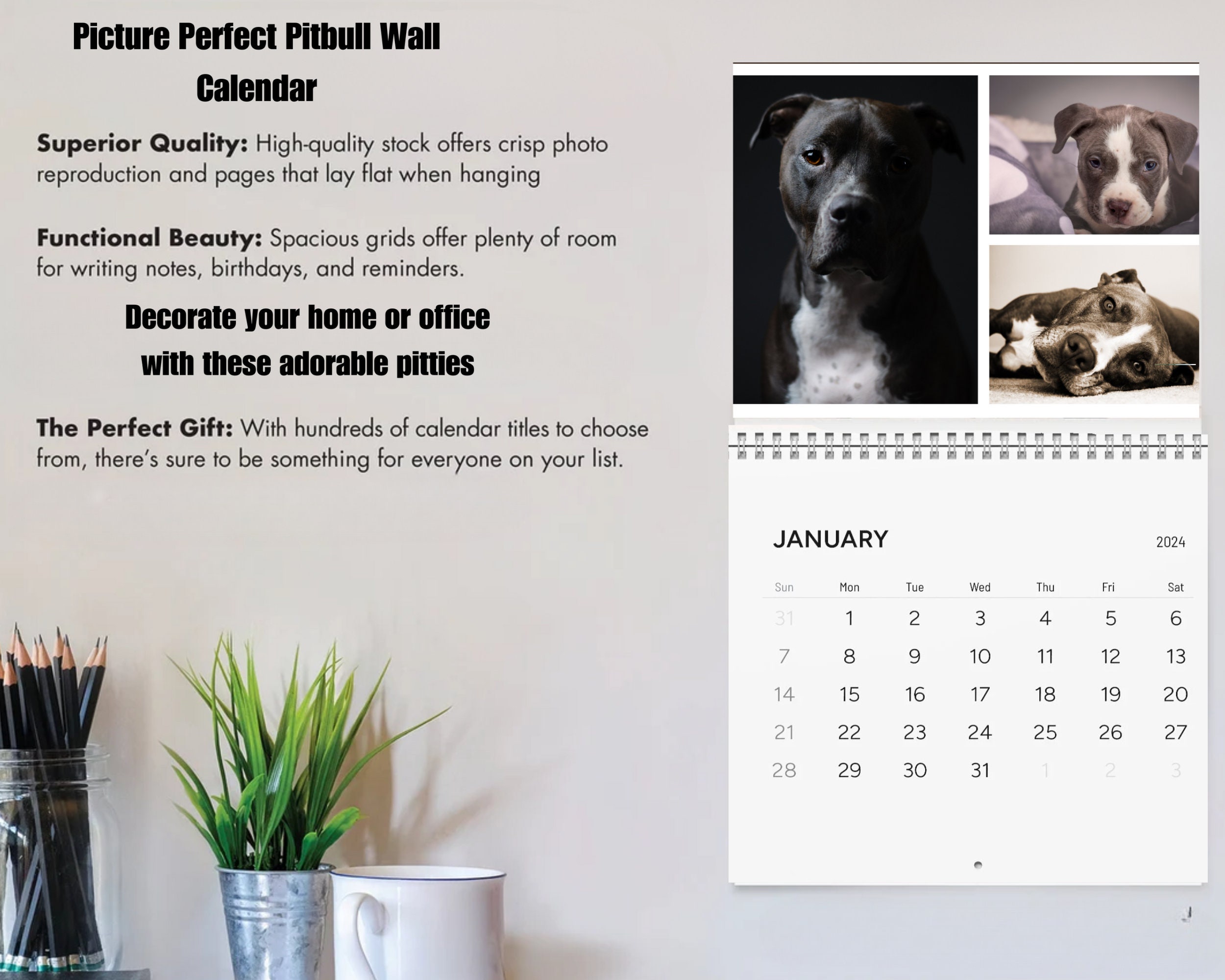 Stay Organized in 2024 With Our Pitbull Calendar Wall Art Perfect ...