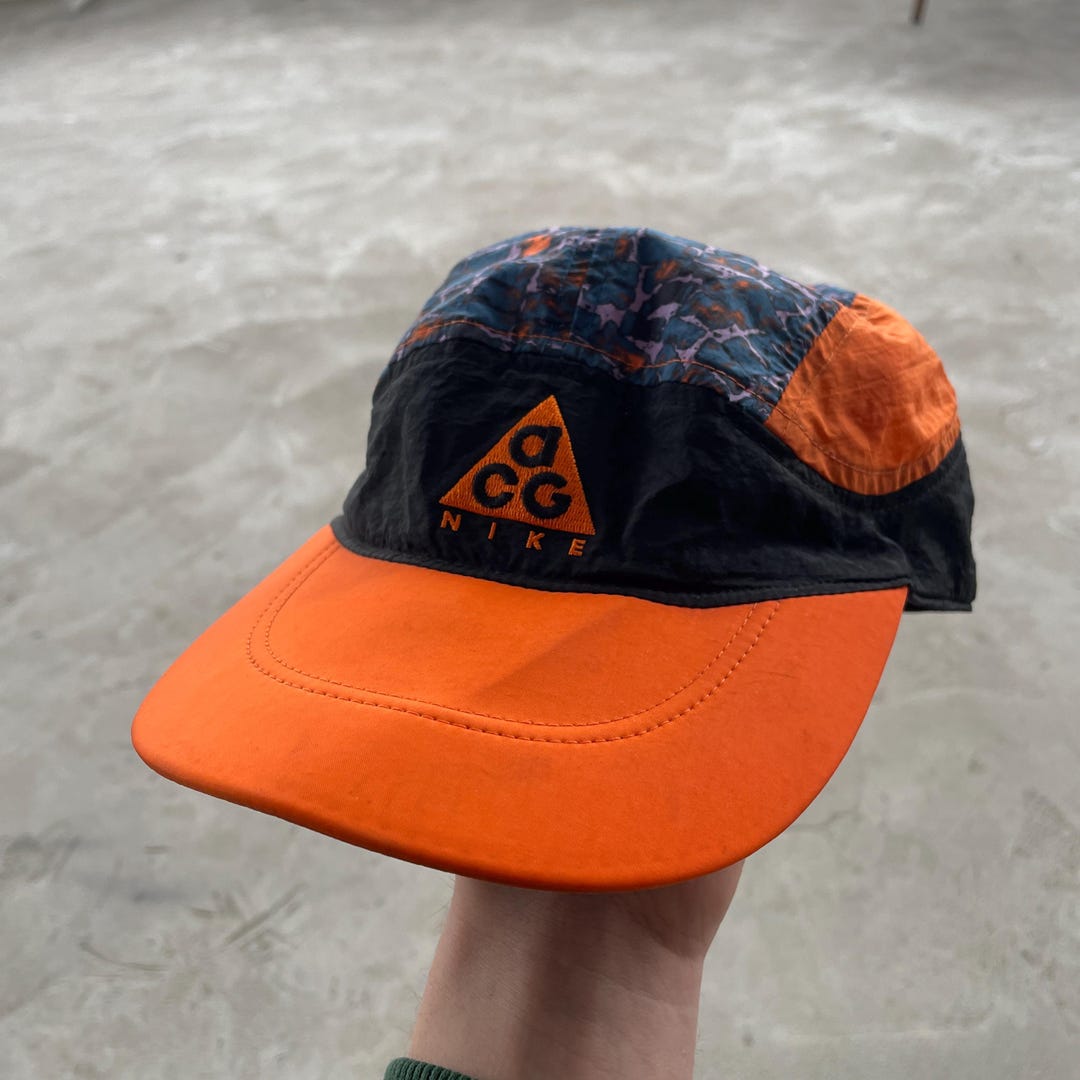 Vintage Nike Acg Hat 5 Panel Camp Cap Gorpcore Style Orange Black