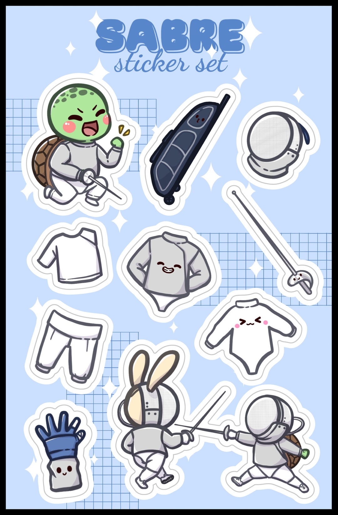 Fencing Sticker Sheet | Kawaii Vinyl Sticker Sheet | Fencing Stickers ...