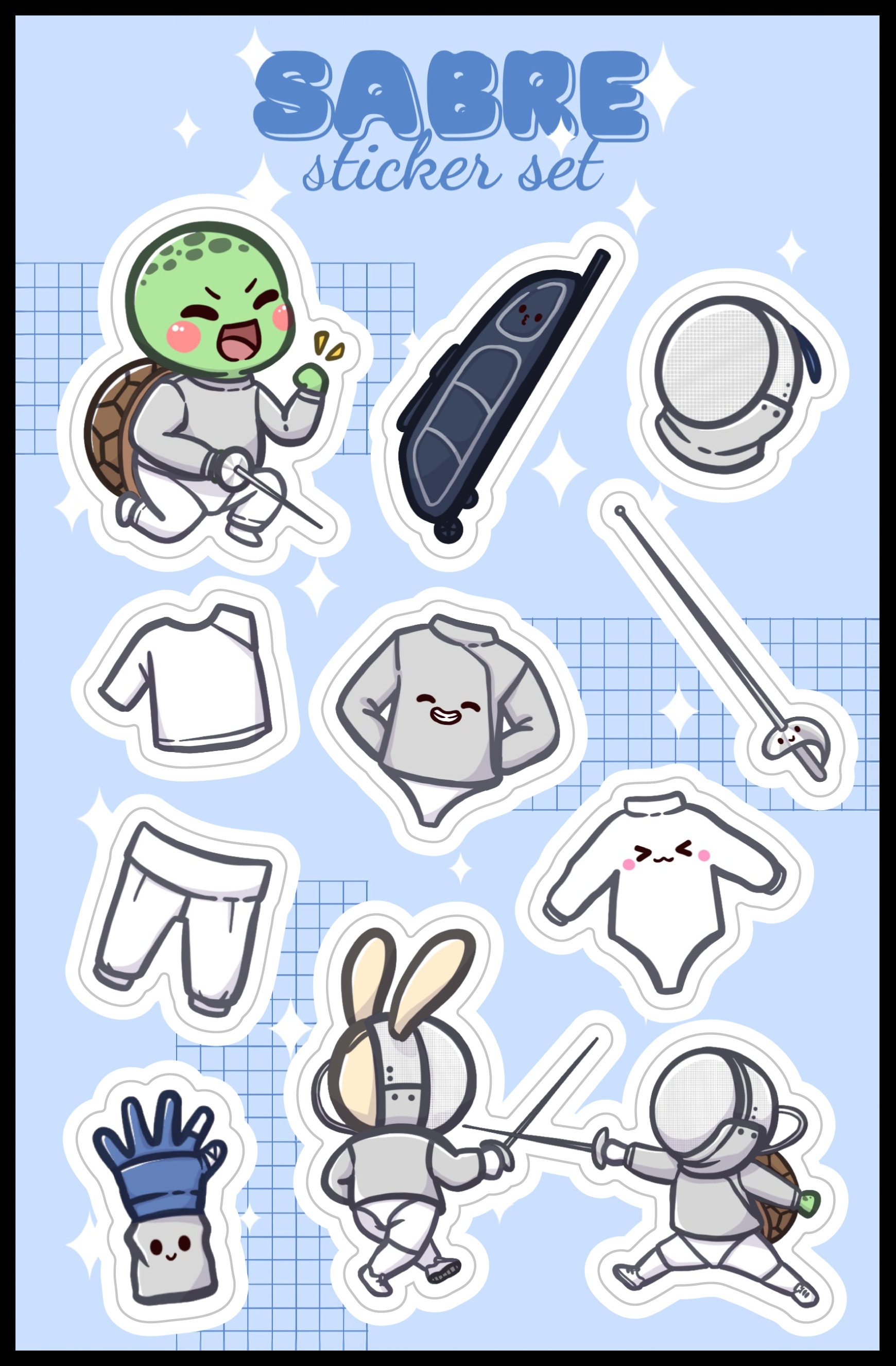 Fencing Sticker Sheet | Kawaii Vinyl Sticker Sheet | Fencing Stickers ...