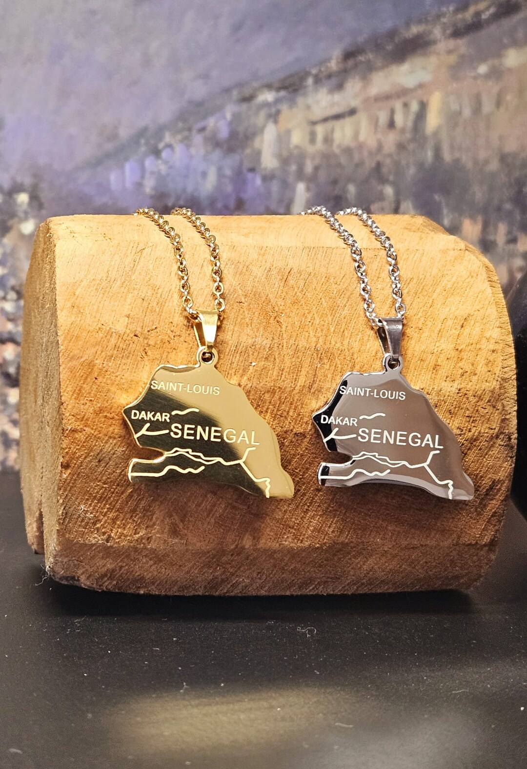 Senegal Necklace Map Country Outline With Labels Gold Plated / Silver ...