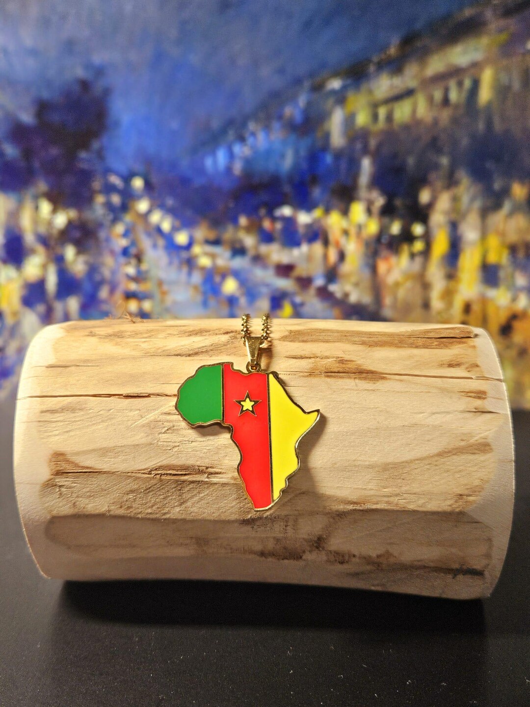Cameroon Africa Outline Necklace Pendant With Flag Gold Plated Cameroon ...