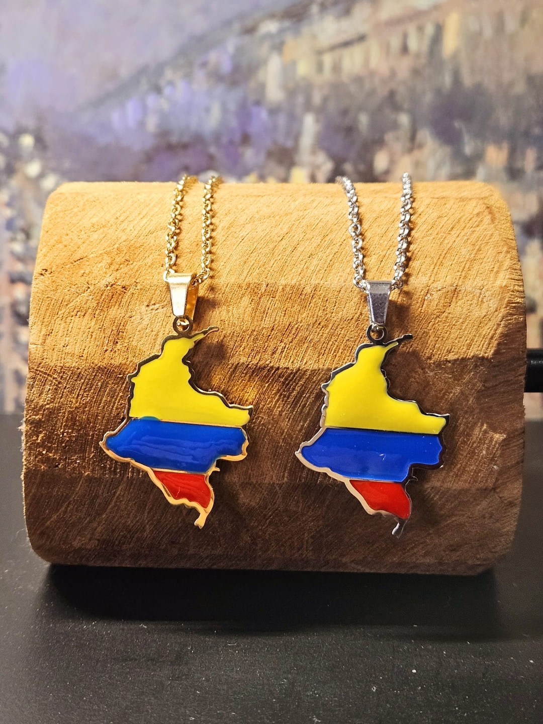 Colombia Necklace Pendant Country Outline With Flag Gold-plated ...
