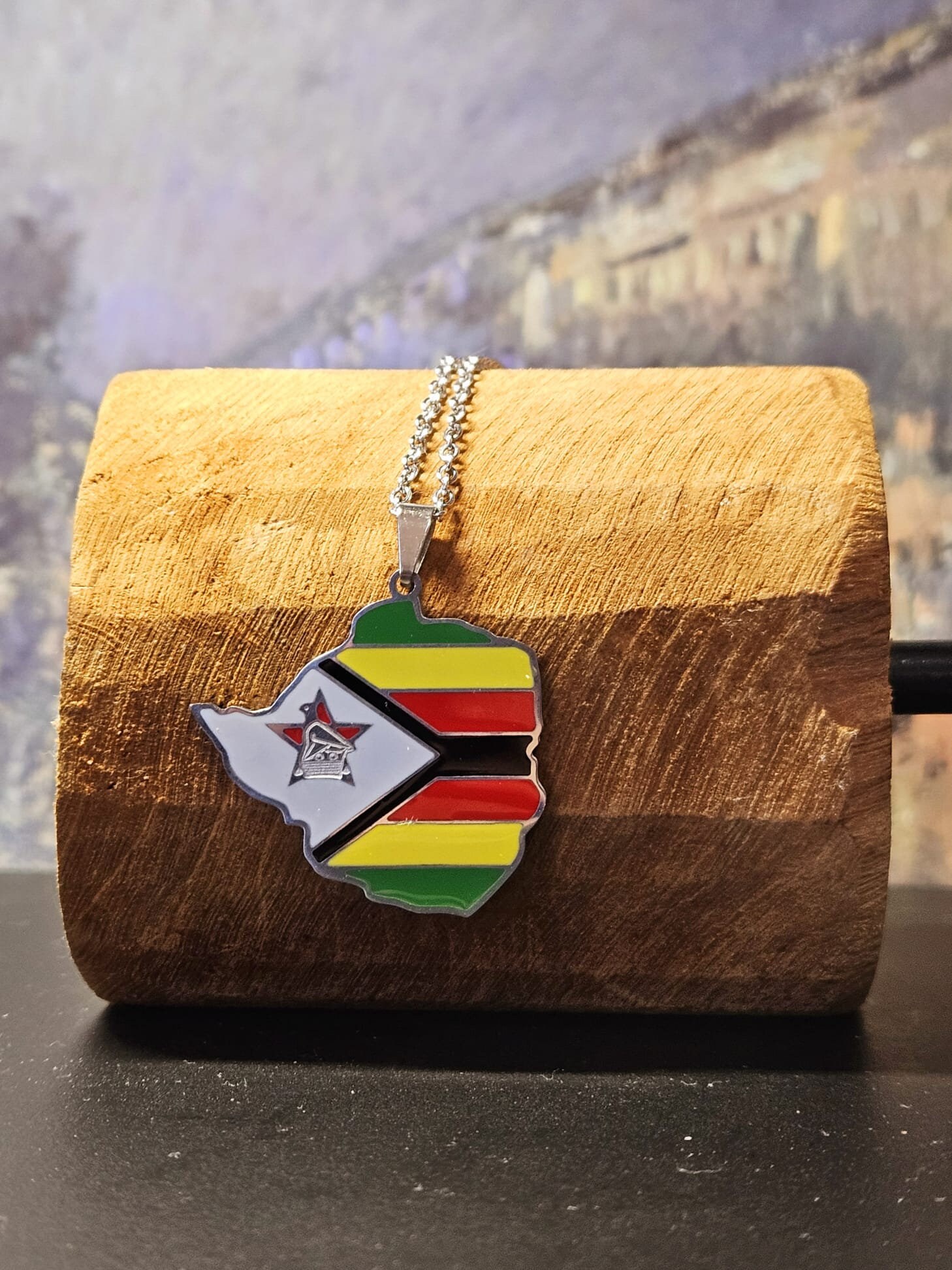 Zimbabwe Necklace Pendant Country Outline With Flag Gold-plated ...
