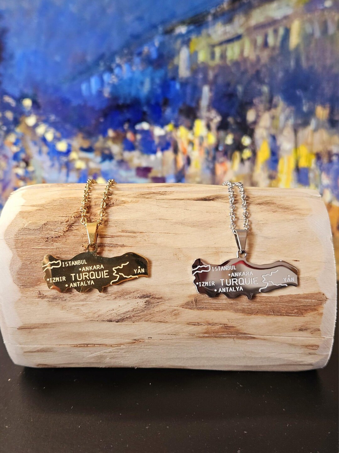 Türkiye Necklace Map Country Outline With Labels Gold Plated / Silver ...