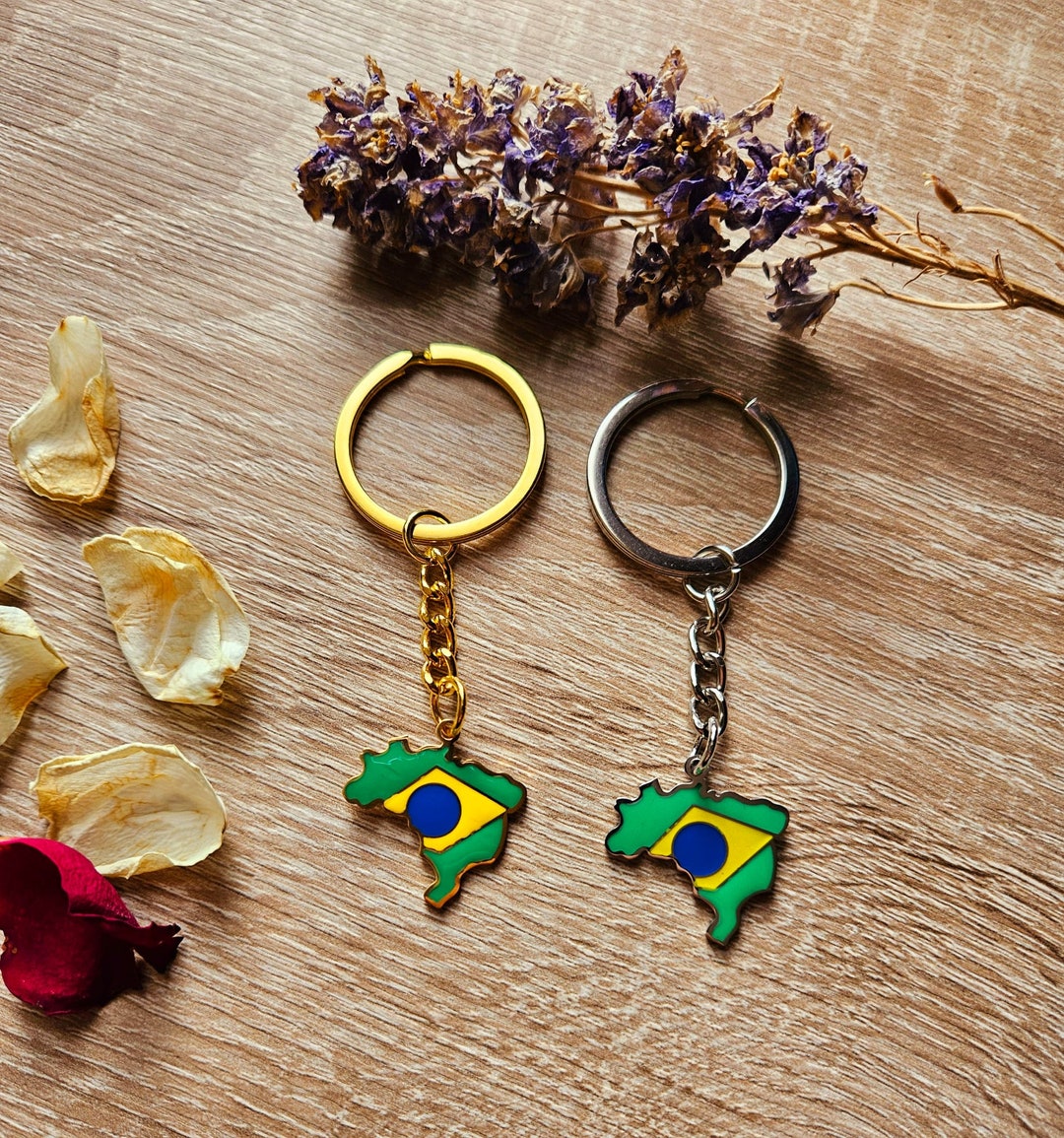 Brazil Key Ring Pendant Country Outline With Flag Gold-plated / Silver ...