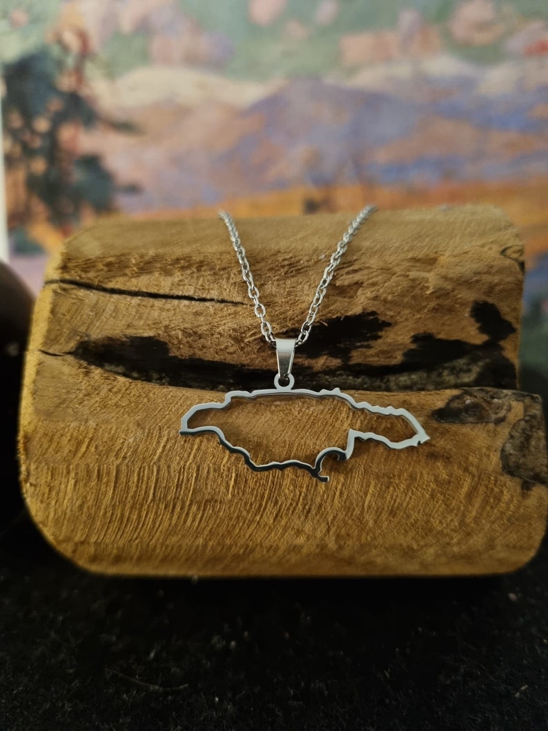 Jamaica Necklace Map Country Outline Silver Unisex Jamaica Necklace ...
