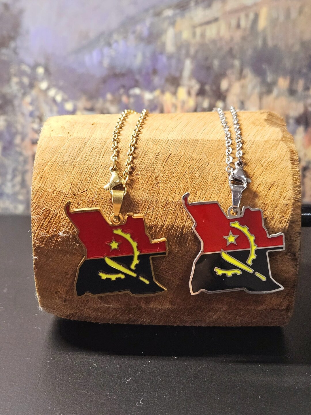 Angola Necklace Pendant Country Outline With Flag Gold-plated / Silver ...