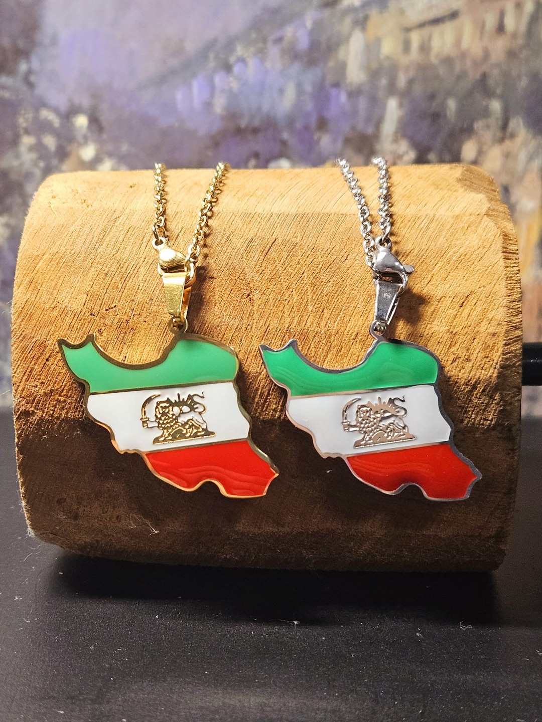 Iran Necklace Pendant Country Outline With Flag Gold-plated / Silver ...