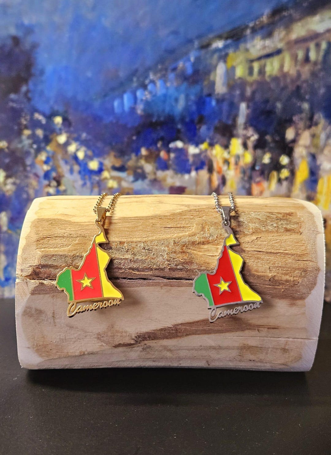 Cameroon Necklace Pendant Map Country Outline With Flag Gold Plated ...