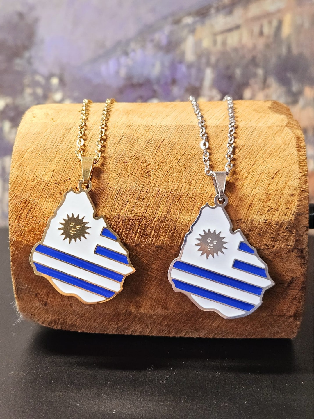 Uruguay Necklace Pendant Country Outline With Flag Gold Plated / Silver ...