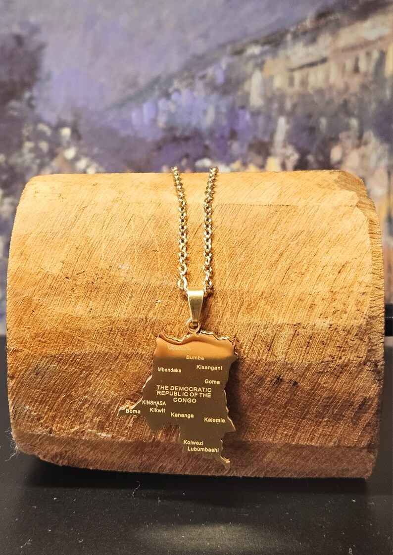 DR Congo Necklace Map Country Outline With Labels Gold Plated / Silver ...