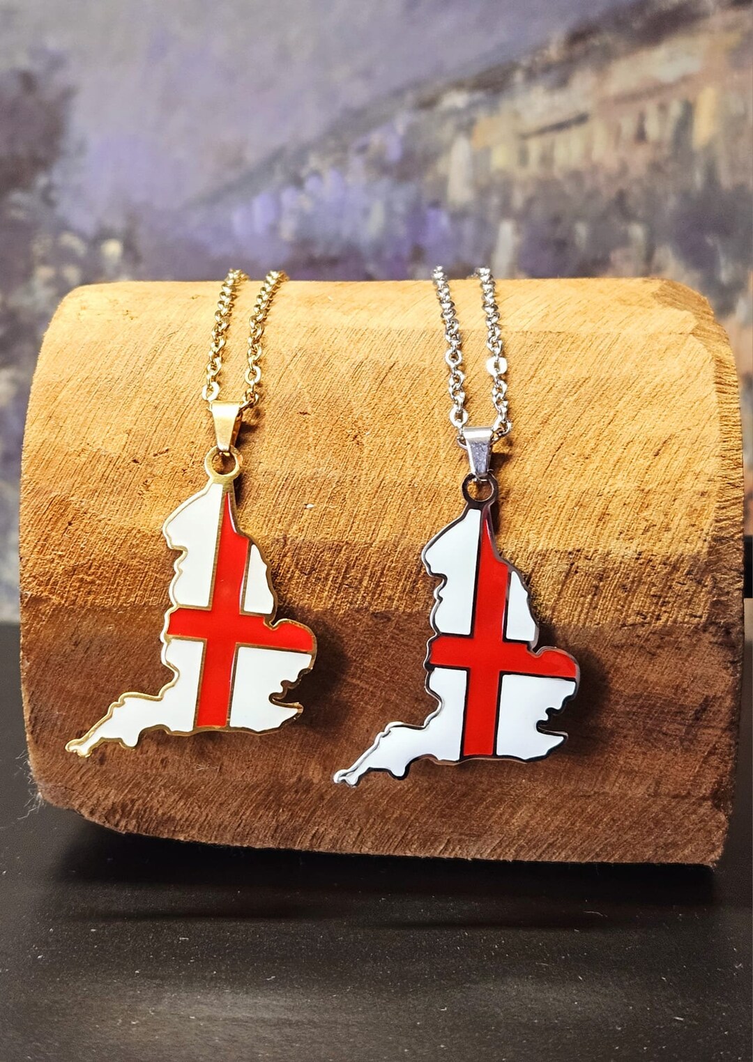 England Necklace Pendant Country Outline With Flag Gold Plated / Silver ...