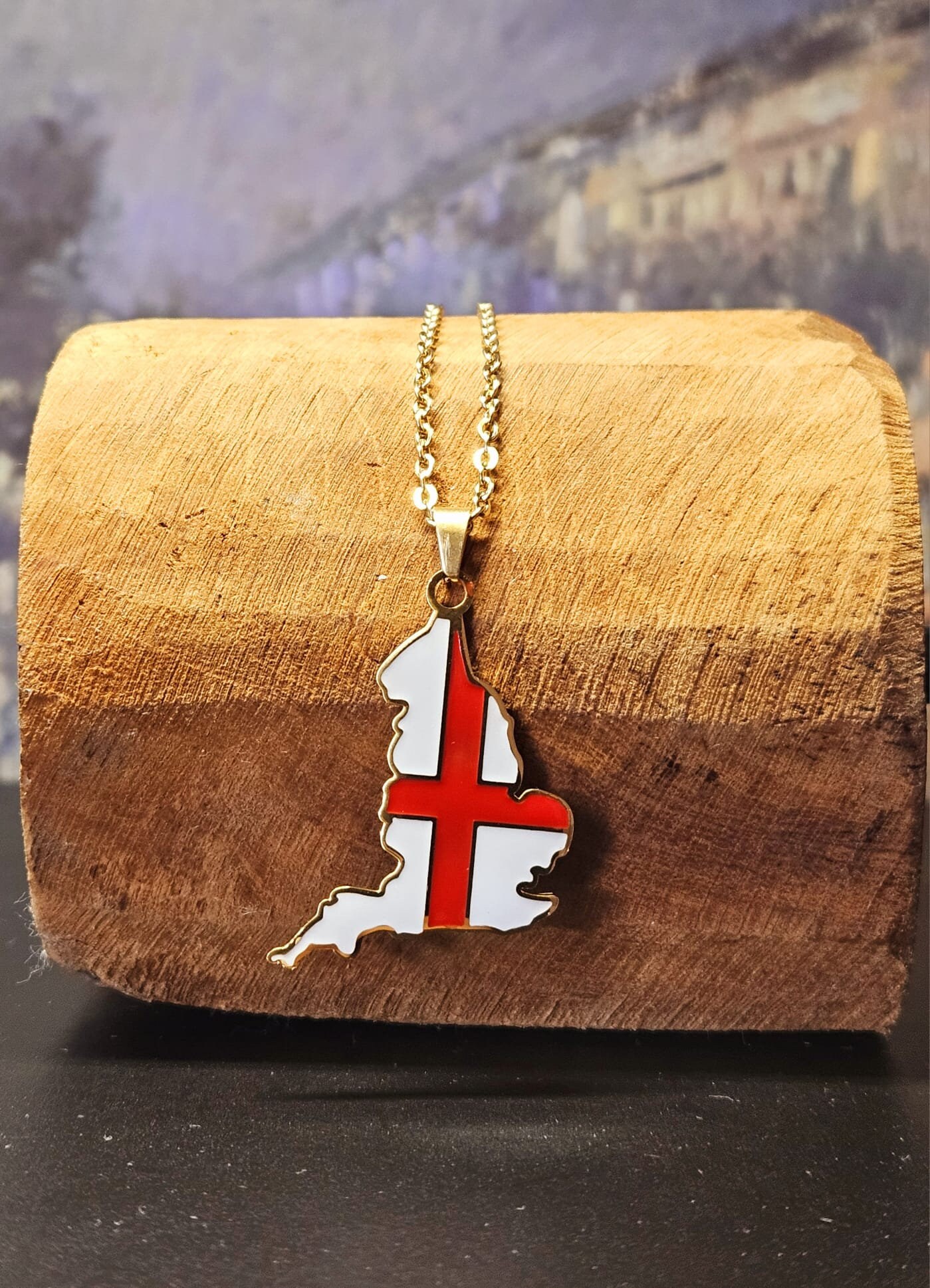 England Necklace Pendant Country Outline With Flag Gold Plated / Silver ...