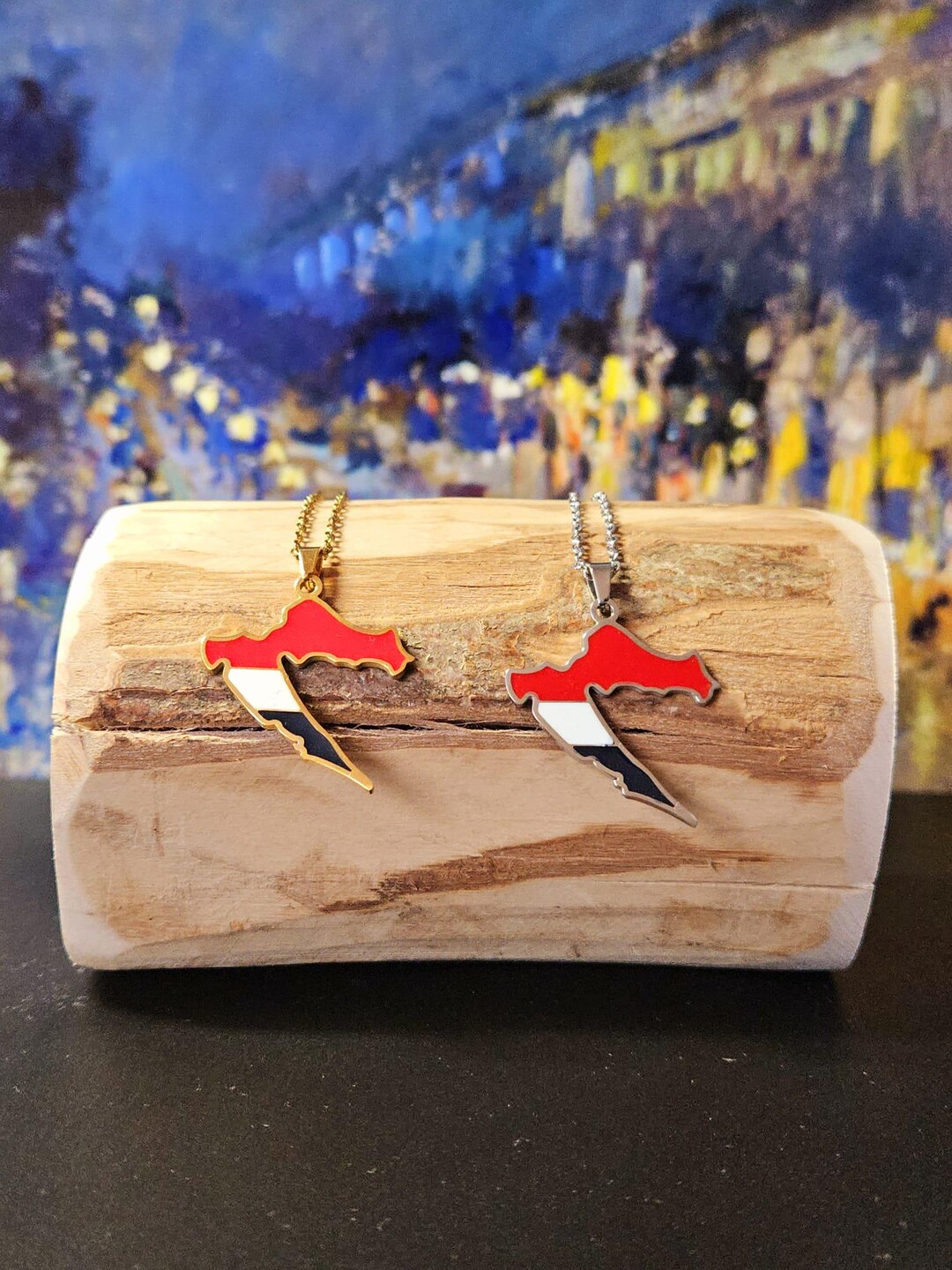Croatia Necklace Pendant Country Outline With Flag Gold Plated / Silver ...