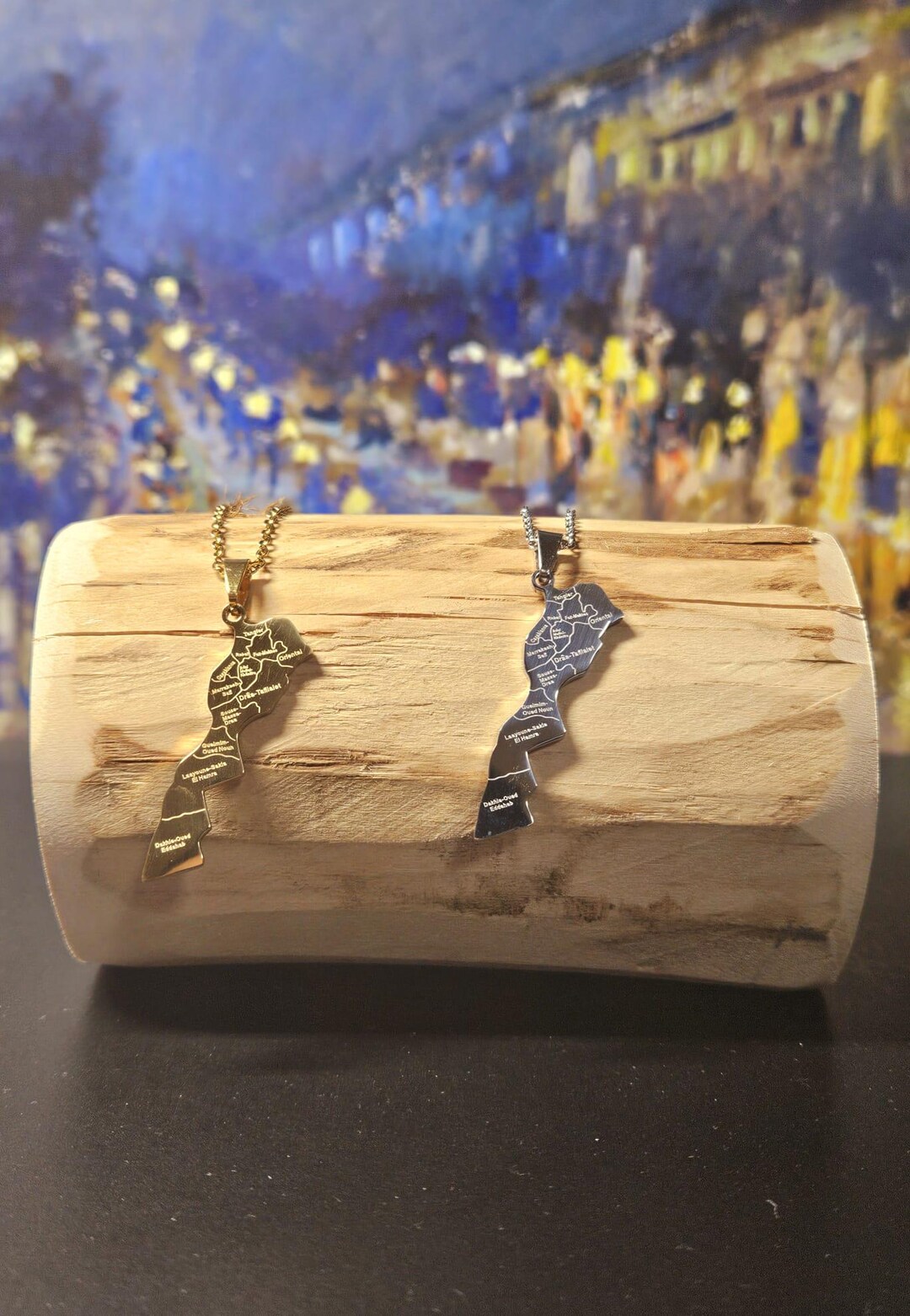 Morocco Necklace Map Country Outline With Labels Gold Plated / Silver ...