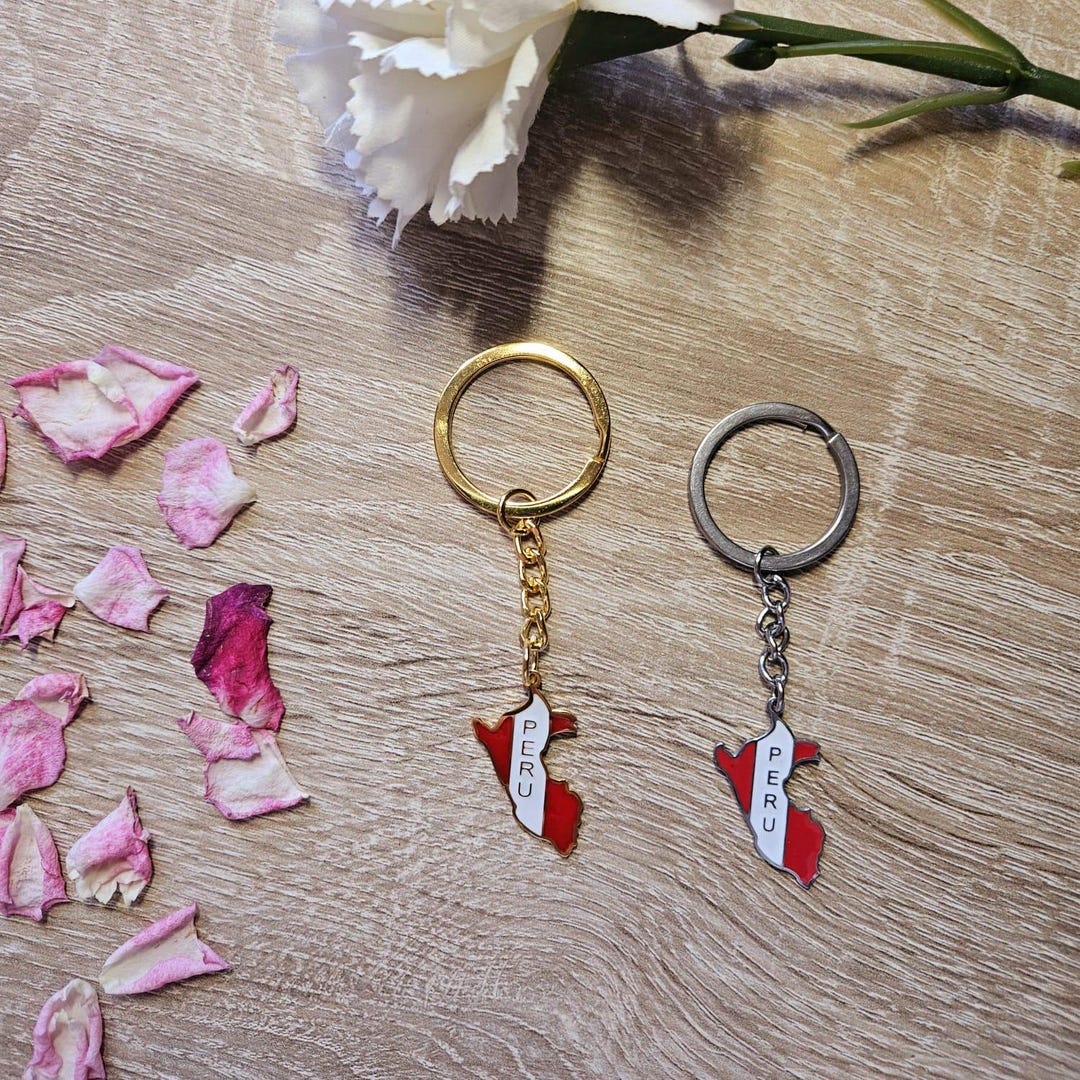 Peru Keychain Pendant Country Outline With Flag Gold-plated / Silver ...